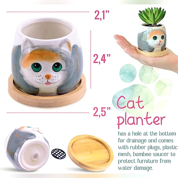 Keep On Planting | Accents | Kitty Pot Planters Hand Painted Cat Pots W ...